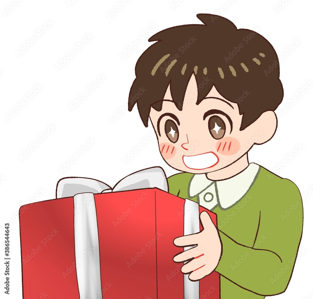 プレゼントをもらって喜ぶ男の子のイラスト Stock イラスト Adobe Stock
