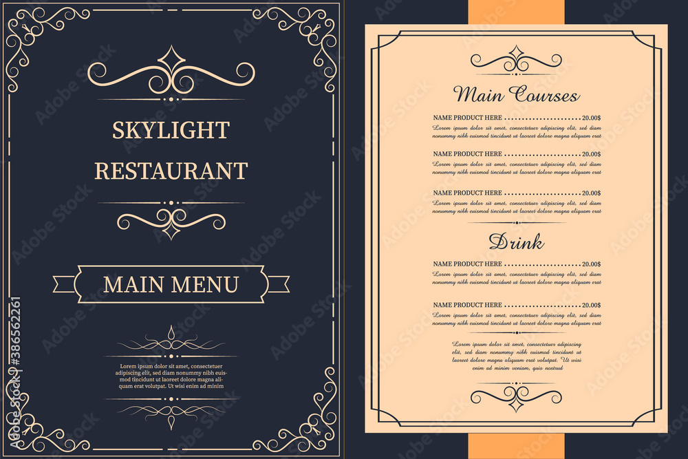 Restaurant menu design. Vector brochure template for cafe, coffee house ...