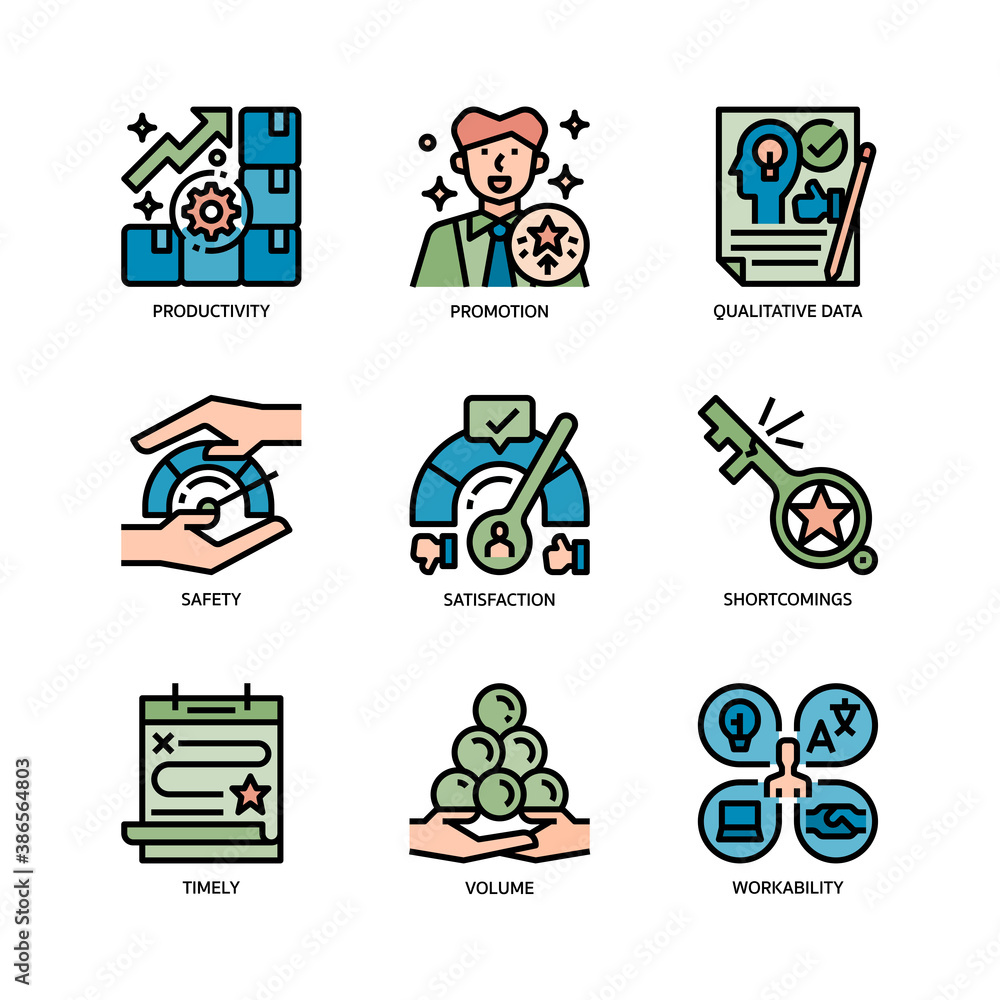 Key performance indicators icons set Stock Vector | Adobe Stock