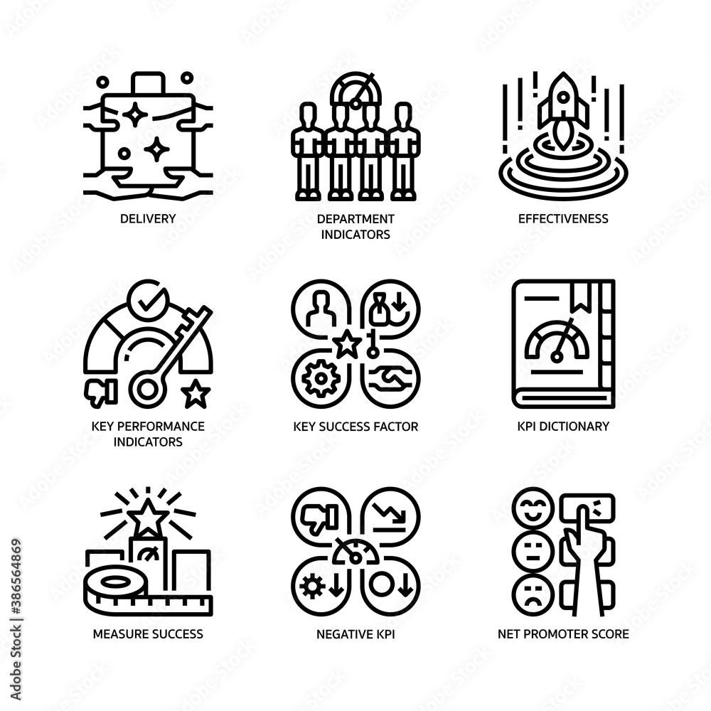 Key performance indicators icons set Stock Vector | Adobe Stock