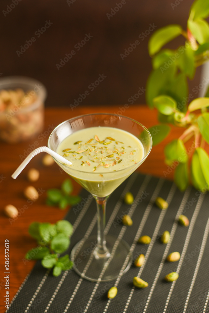 Pista Badam milk shake or Almond Pista milk prepared with almonds ...