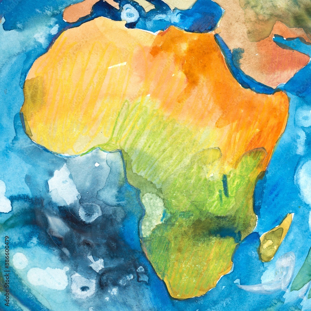 Watercolor hand drawn map of Africa. Aquarelle illustration. Stock ...