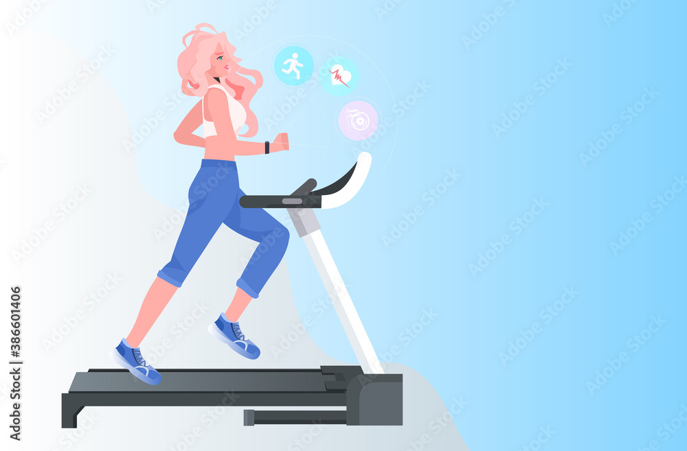 woman running on treadmill fitness cardio training workout healthy ...