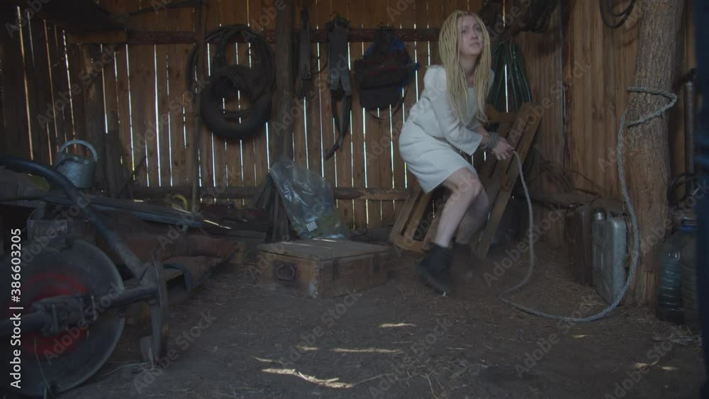 Vídeo do Stock: Helpless scared beautiful female in pajama with hands ...