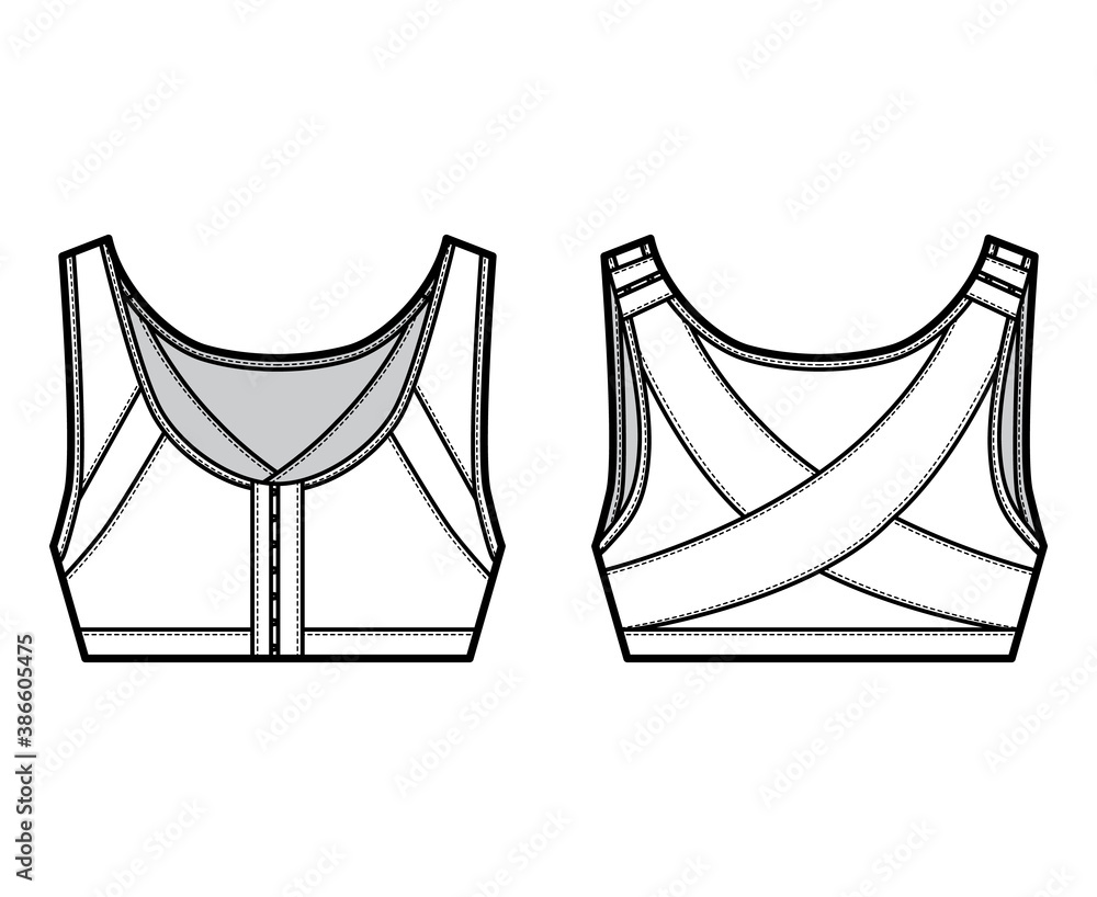 Bra posture lingerie technical fashion illustration with adjustable ...