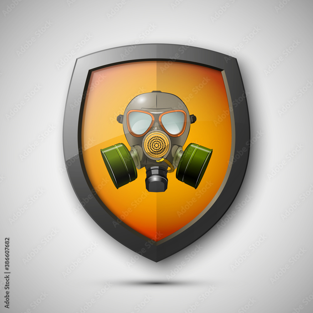 Protection shield with Respirator mask concept. Safety badge icon ...