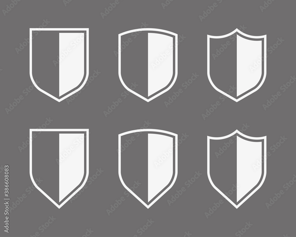 Protect guard shield plain line concept. Outline badge. Safety icon set ...