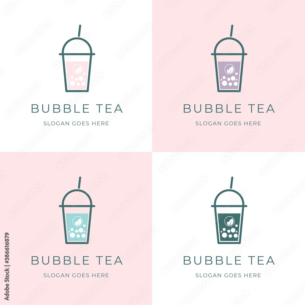 set bubble logo design with line style. bubble tea or milk tea Stock ...
