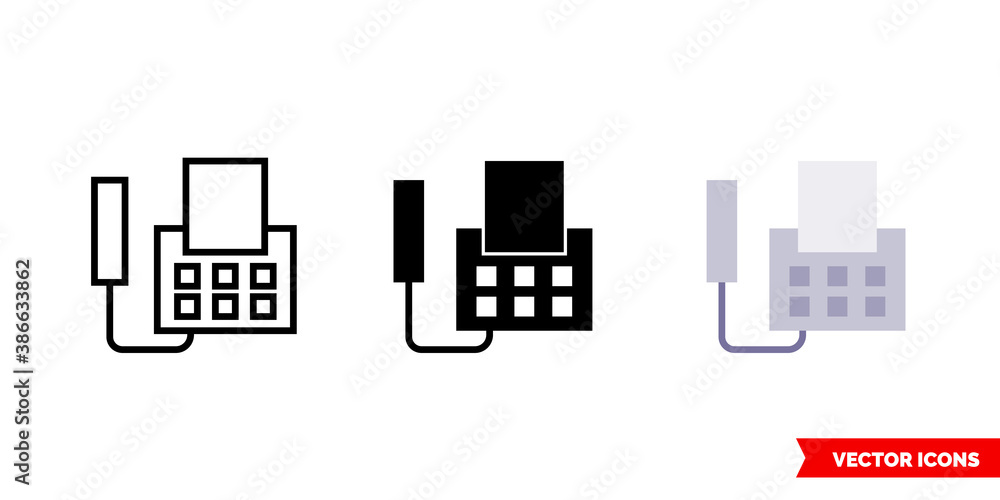 Fax icon of 3 types color, black and white, outline. Isolated vector ...