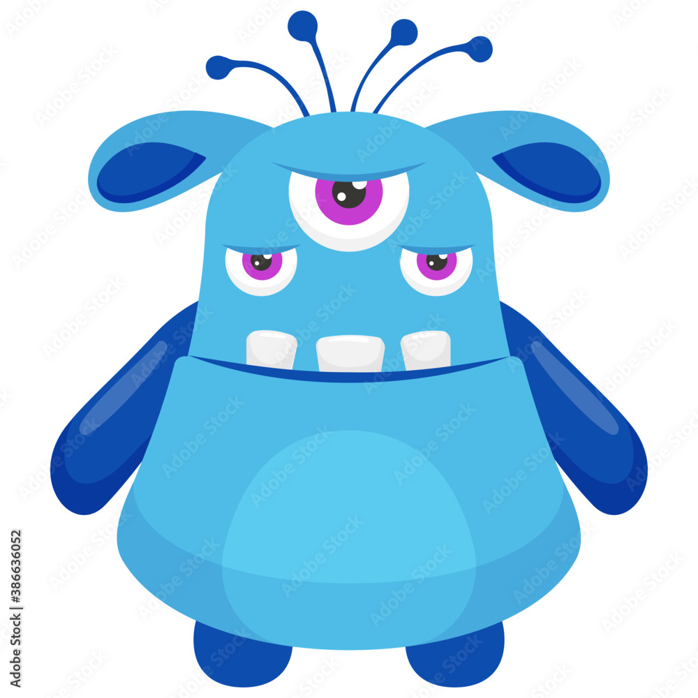 A blue colored bulging eyes character having devilish face depicting ...