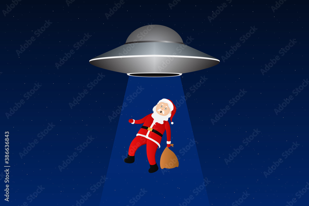 UFO abducting Santa Claus. Cartoon. Vector illustration. Stock ...