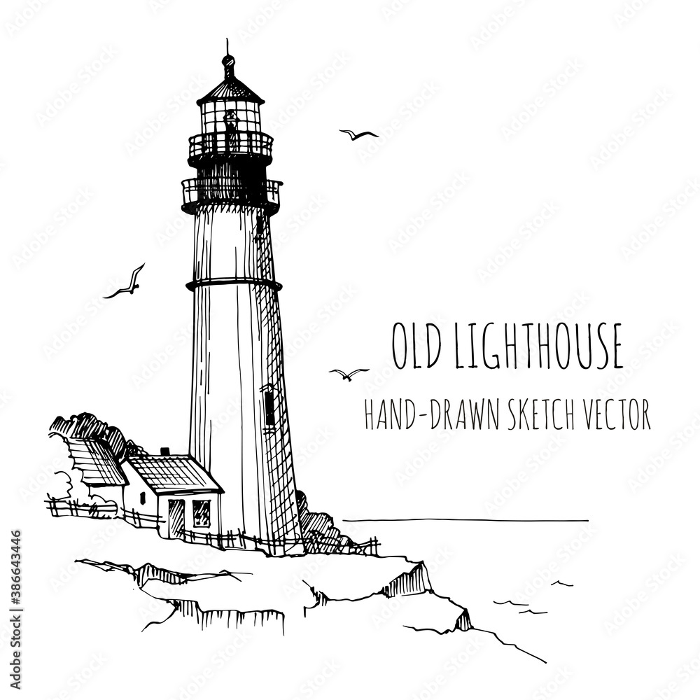 Lighthouse. Hand drawn sketch vector. Ancient architecture Stock Vector ...