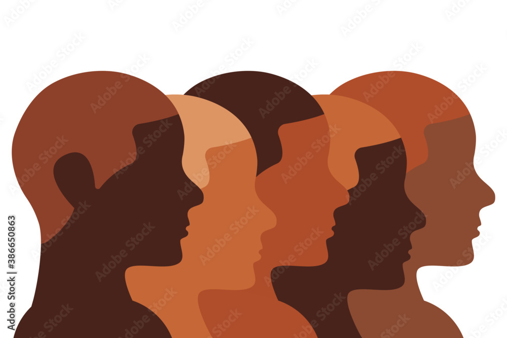 African people illustration. Brown and black human heads profiles in a ...