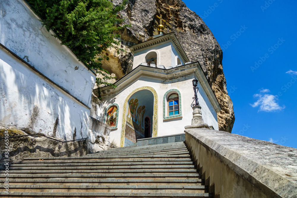 Bell tower in Assumption Cave Monastery & staircase leading to it ...