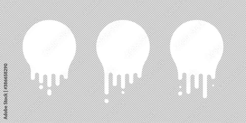 Paint drip stickers, circle white melt drop vector icons. Vector milk ...