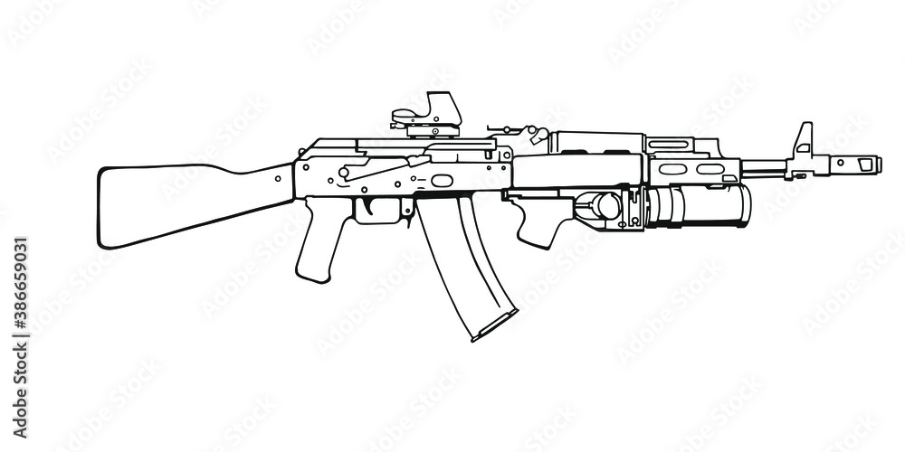 Russian assault rifle AK-47 with reflex sight and grenade launcher ...