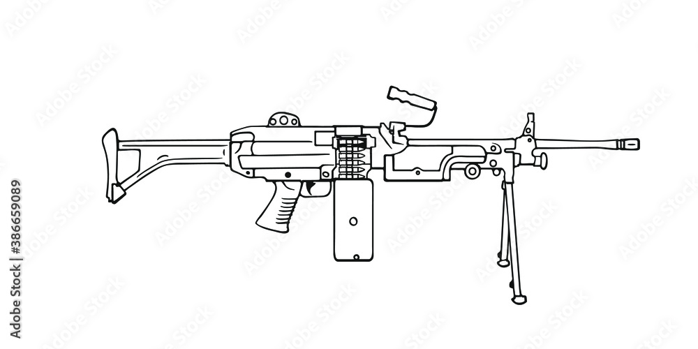 Hand-drawn Machine Gun M249 SAW. Vector Outline Illustration Stock ...