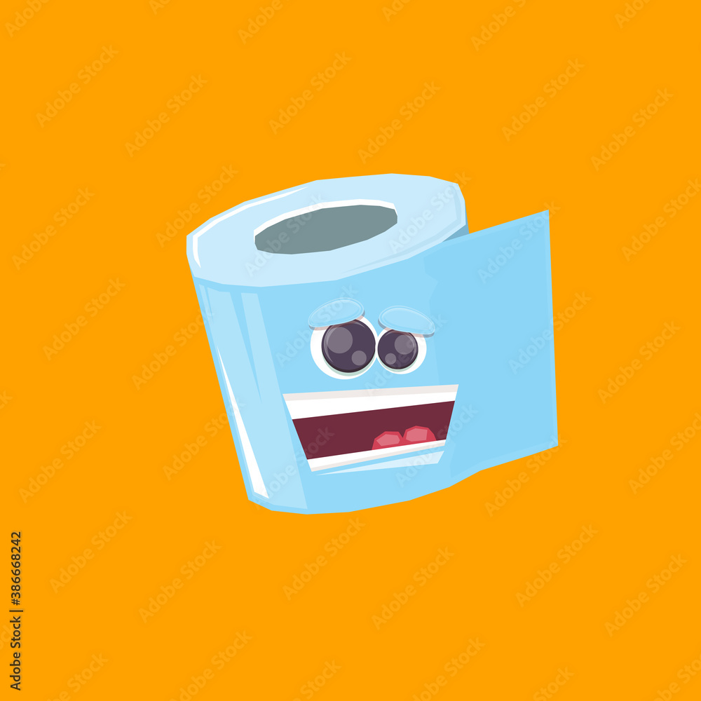 vector funny cartoon toilet paper roll character isolated on orange ...