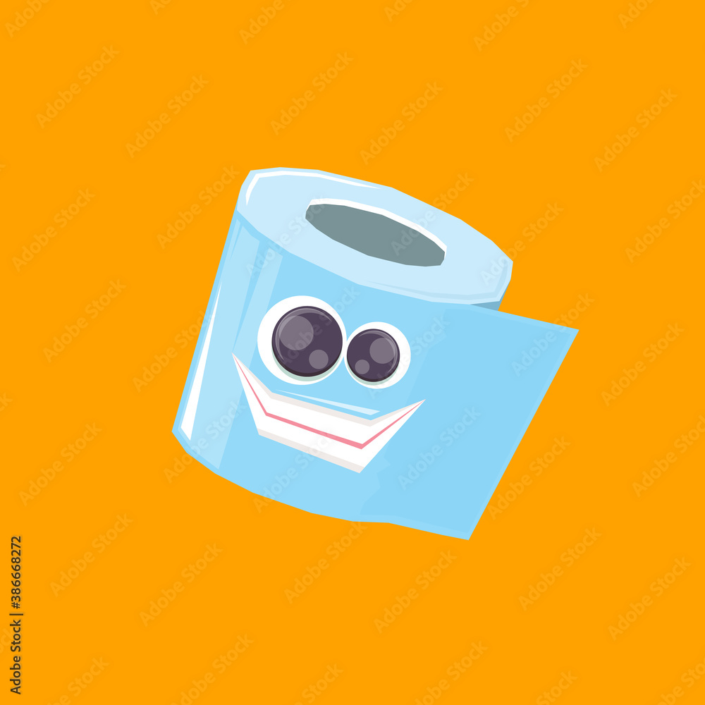 vector funny cartoon toilet paper roll character isolated on orange ...