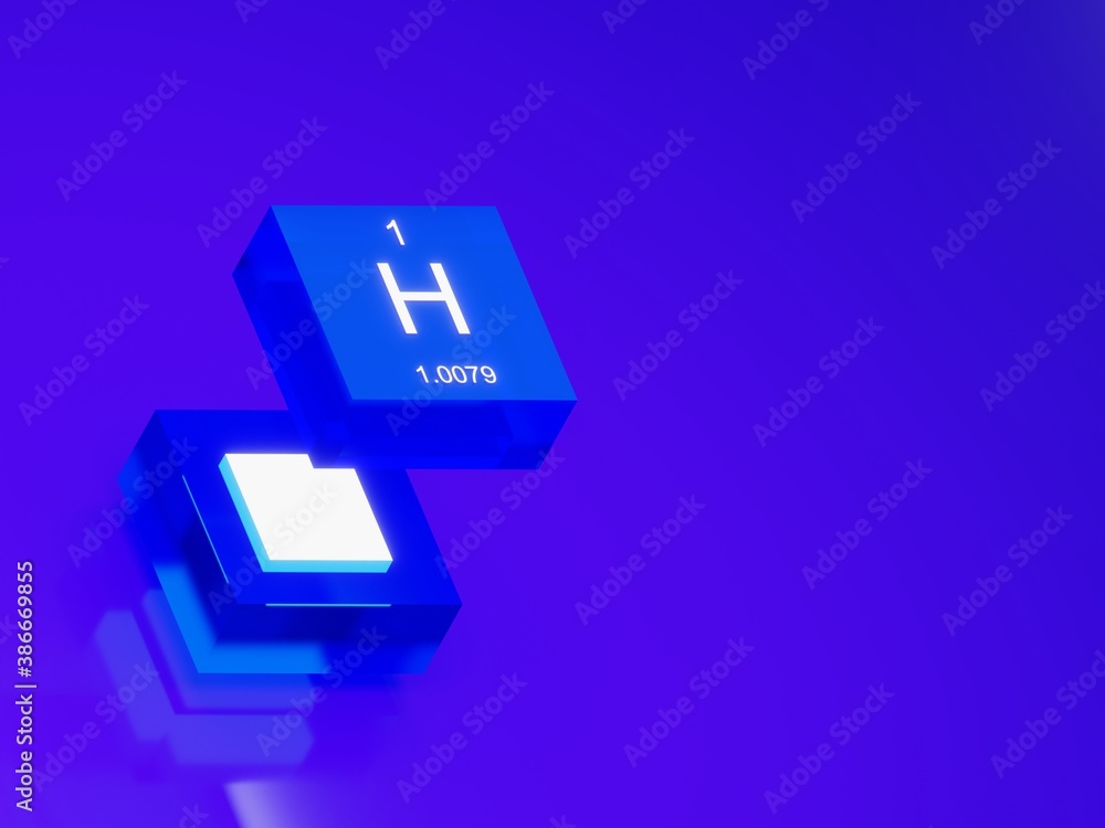 Hydrogen symbol element from the periodic table blue glass cube ...