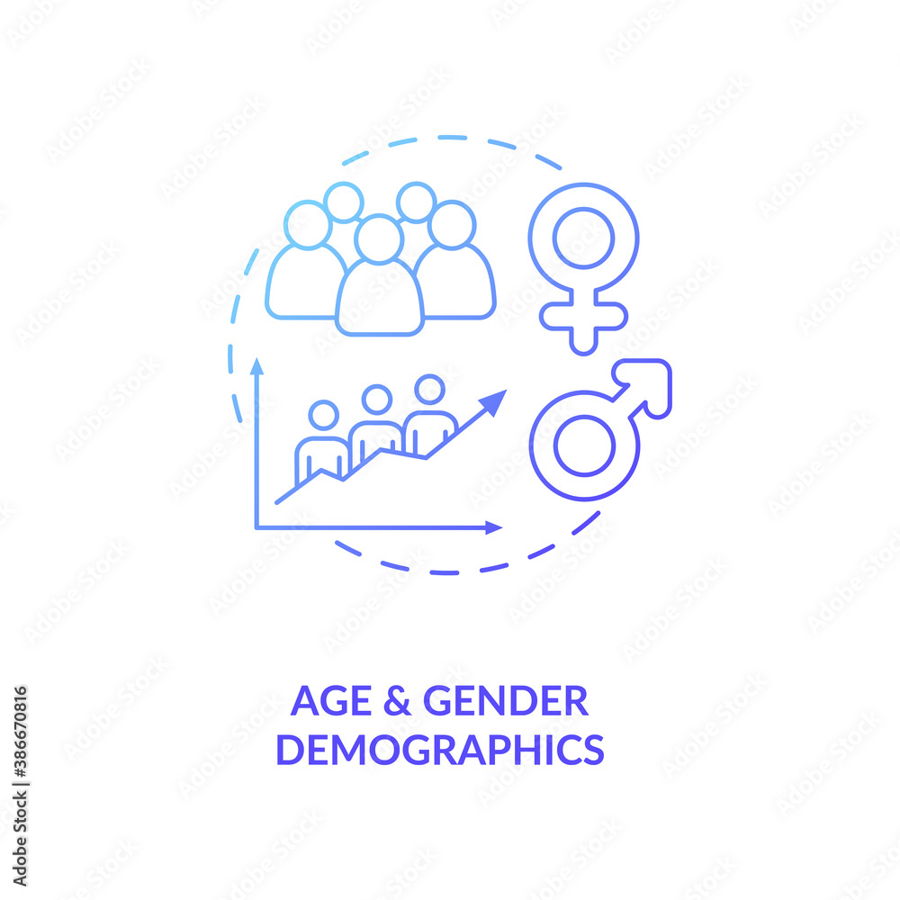 Age and gender demographics concept icon. Social media demographics ...