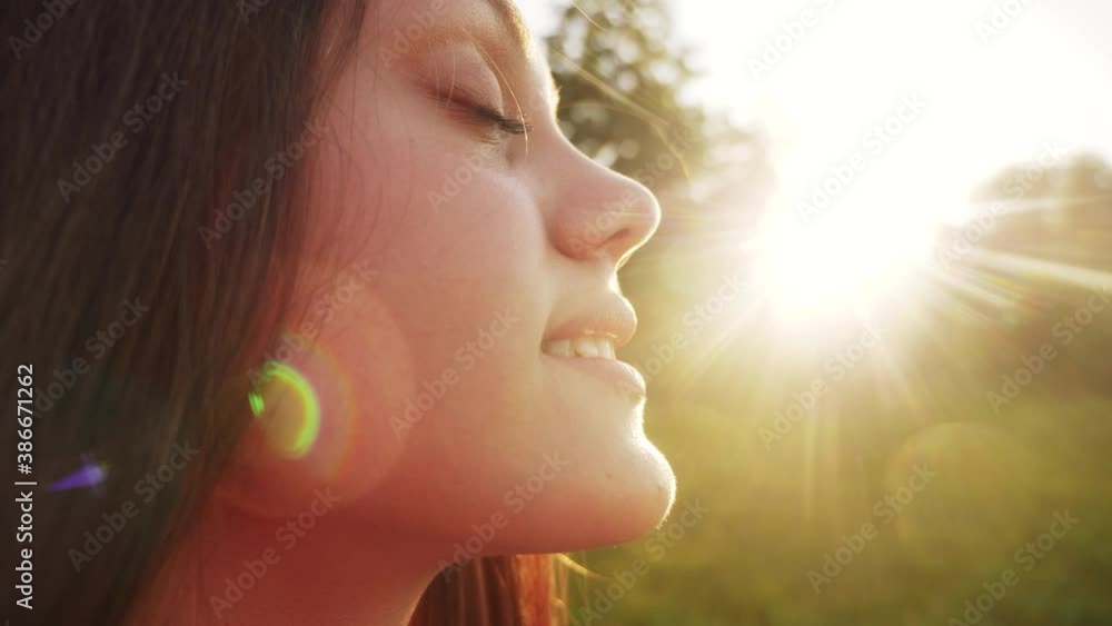 happy girl teen child closed her fantasy eyes dream. teenage kid wants ...