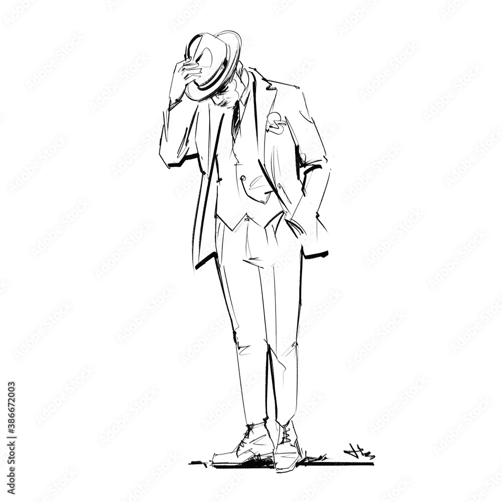 Manners illustration of man bowing his head and lifting his hat in ...
