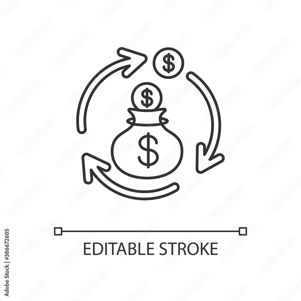 Revenue synergy linear icon. Accounting process. Money exchange. Flow ...