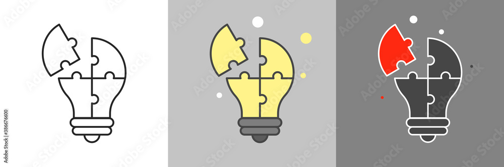 Light bulb made of puzzle pieces as idea concept. Flat style ...