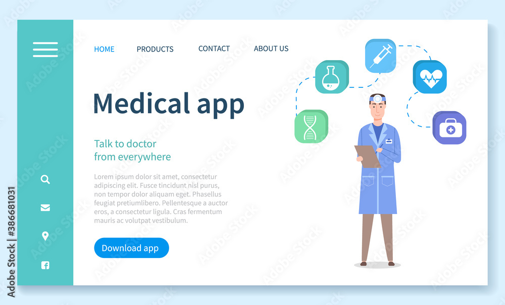 Landing page of medical website. Medical app. Doctor wearing medical ...