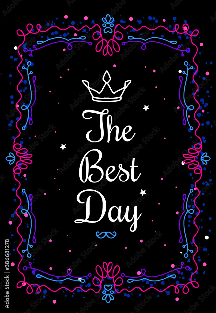 Vector royal template illustration with curly frame and words of wishes ...