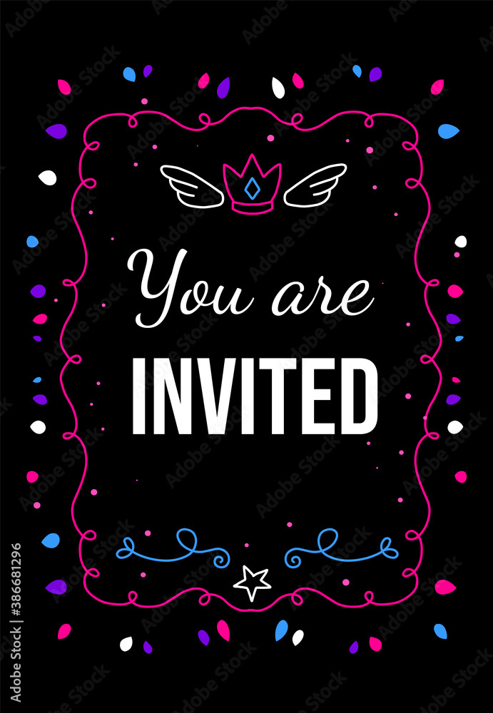 Vector royal template illustration with curly frame and invitation word ...