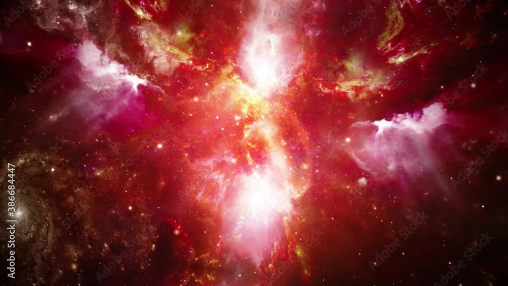 4K 3D Red nebula and clusters of stars. 4k video moving stars nebula in ...