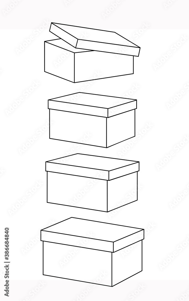 Set of boxes with lids, linear drawing. Vector illustration Stock ...