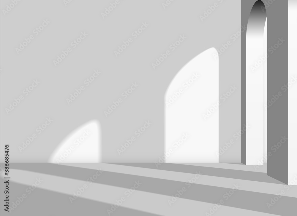Abstract architectural 3D background with arches and columns in the ...