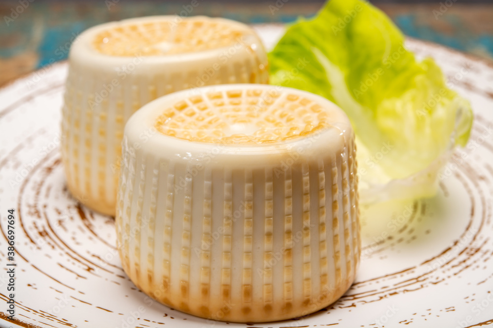 Cheese collection, italian soft smoked burrata cheese made from ...