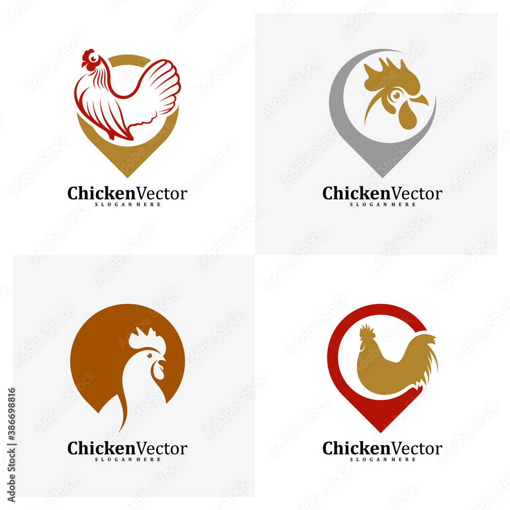 Set of Point Chicken logo design vector template, Rooster illustration ...
