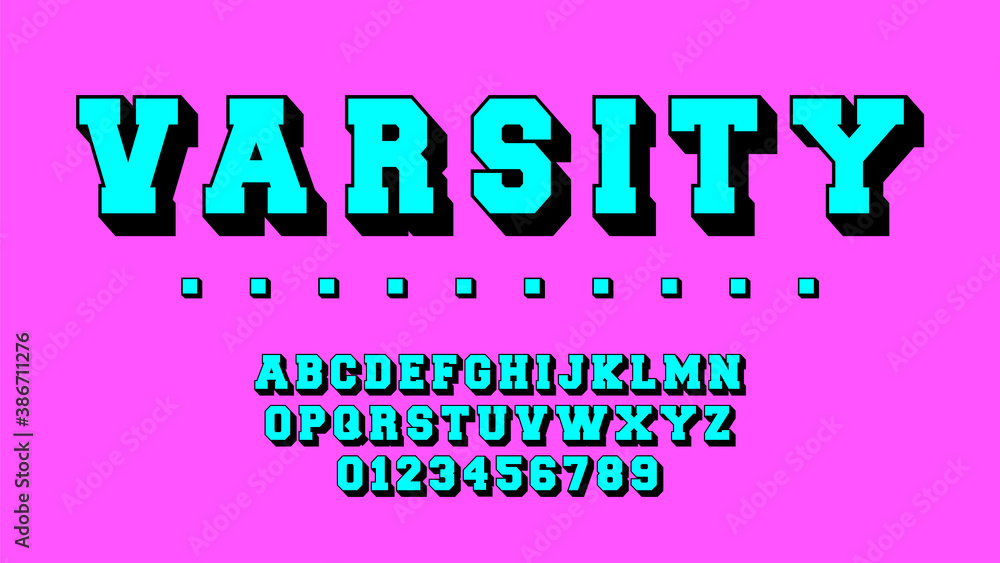 Varsity alphabet template. Letters and numbers of vintage design ...