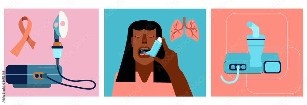 World COPD awareness month illustrations set.Chronic obstructive ...