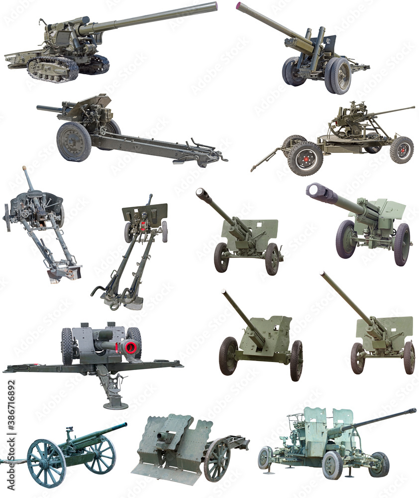different type of Artillery gun on white Stock Photo | Adobe Stock