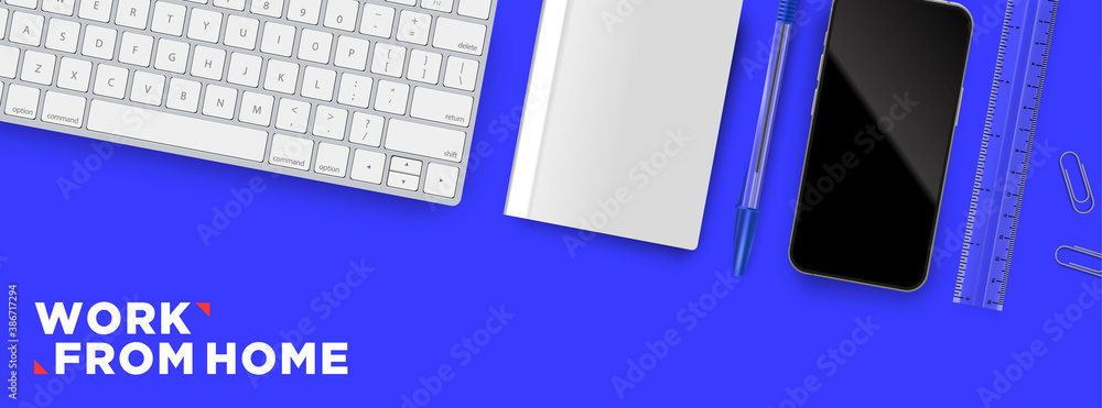 Work from home top view school and office realistic isolated objects ...