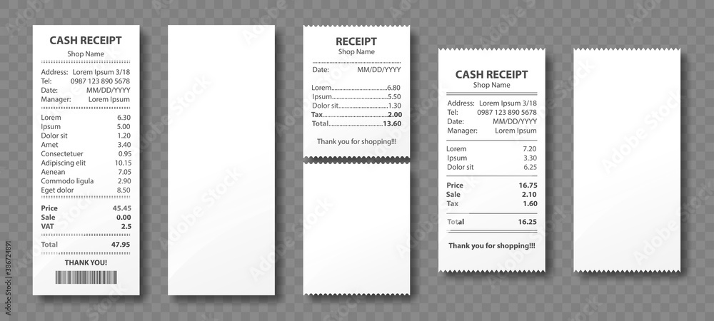 Cash receipt, paper bill, purchase invoice, supermarket shopping retail ...