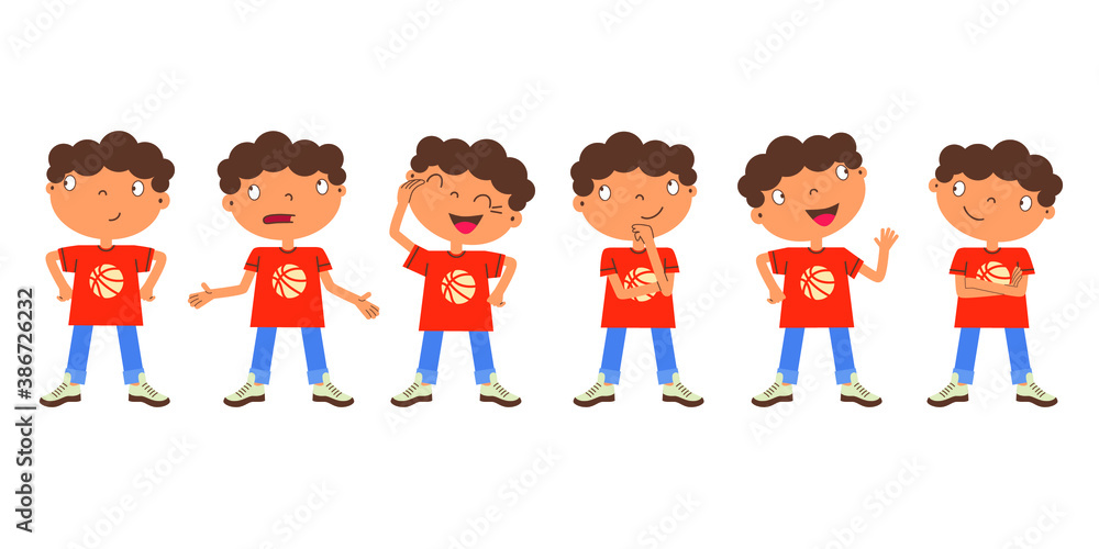 Cute cartoon boy character standing in different poses, with different ...