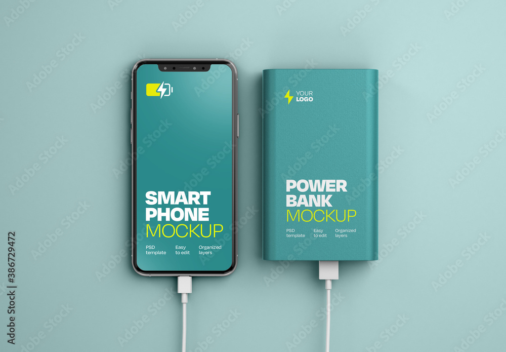 Smartphone and Glossy Power Bank Mockup Stock Template | Adobe Stock