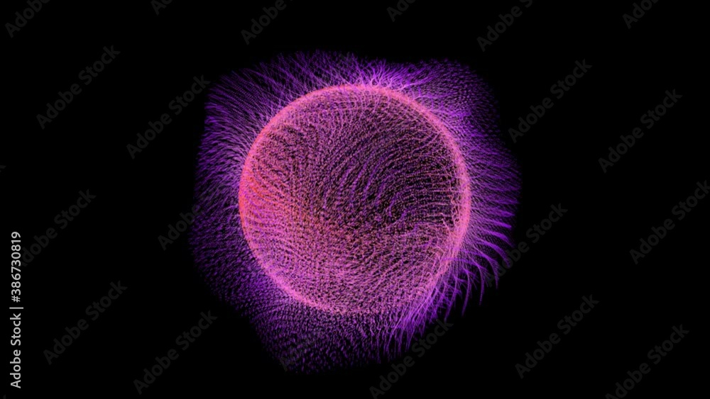 Animated spherical object covered with wiggling field made of vires ...