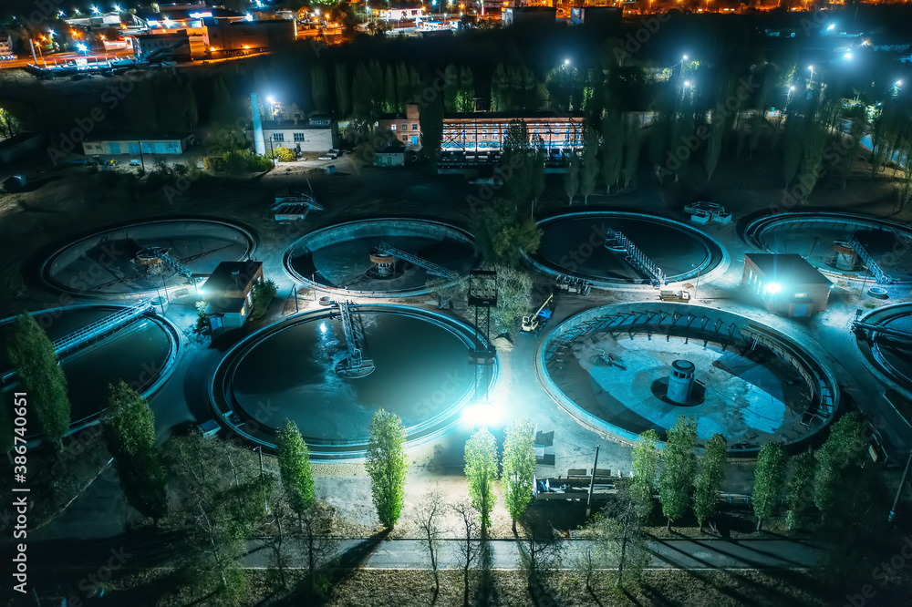 Wastewater Treatment Plant with tanks for purification and filtration ...