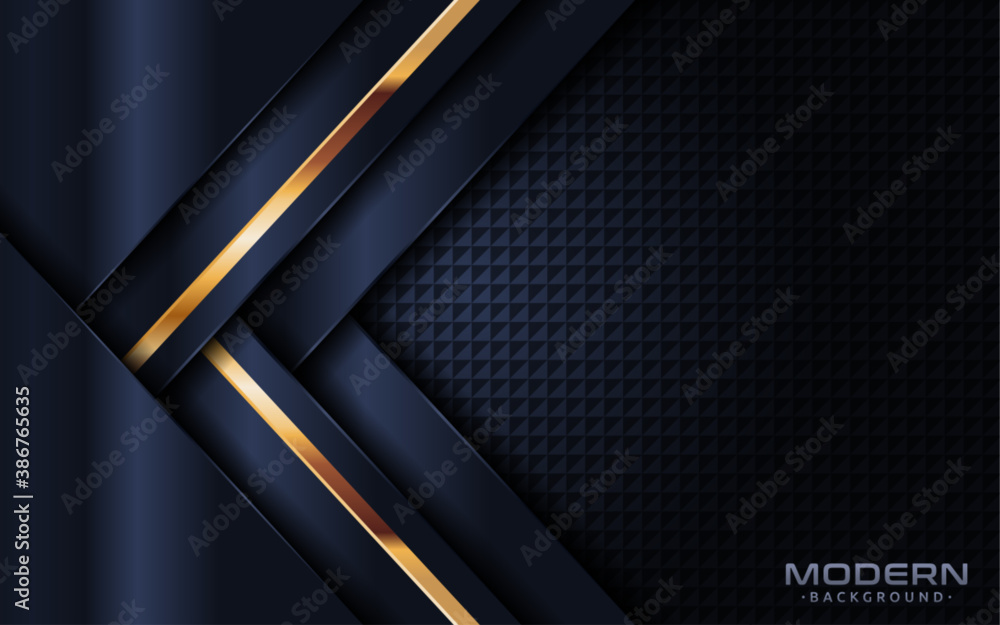 Modern dark navy background with abstract shape and golden lines ...