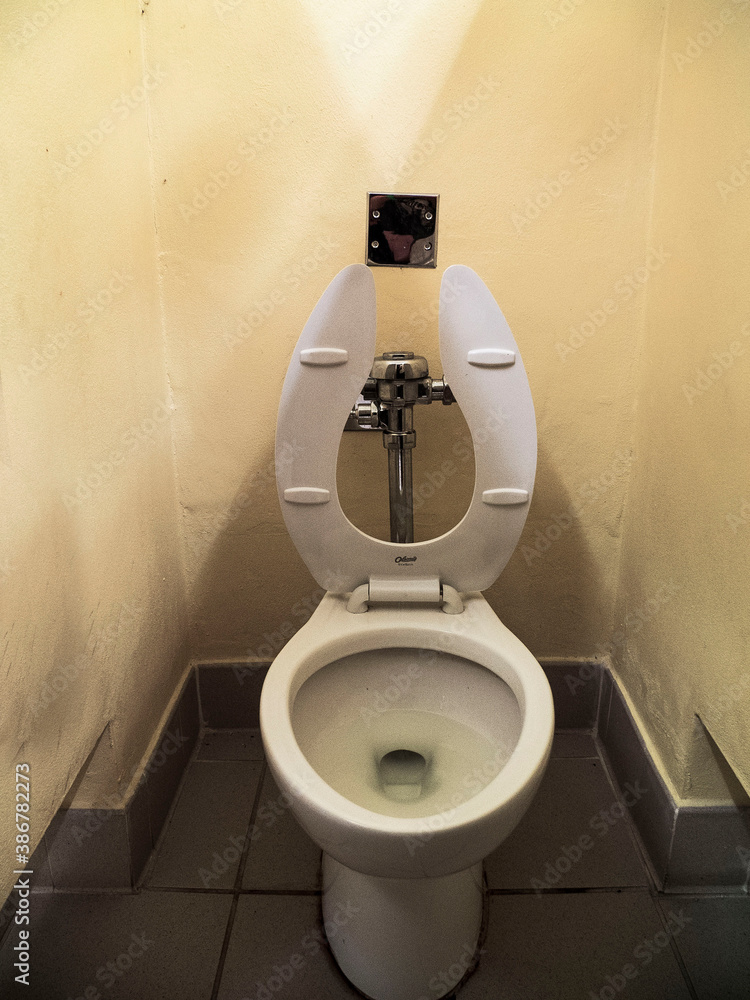 Public Restroom Toilet with Seat Lid Up Stock Photo | Adobe Stock