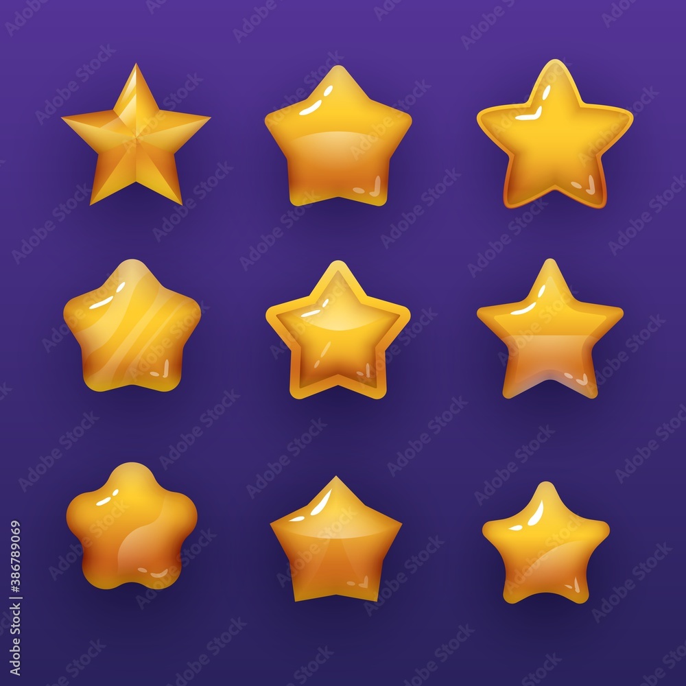 Cartoon rating stars vector icons or ui design elements, yellow golden ...