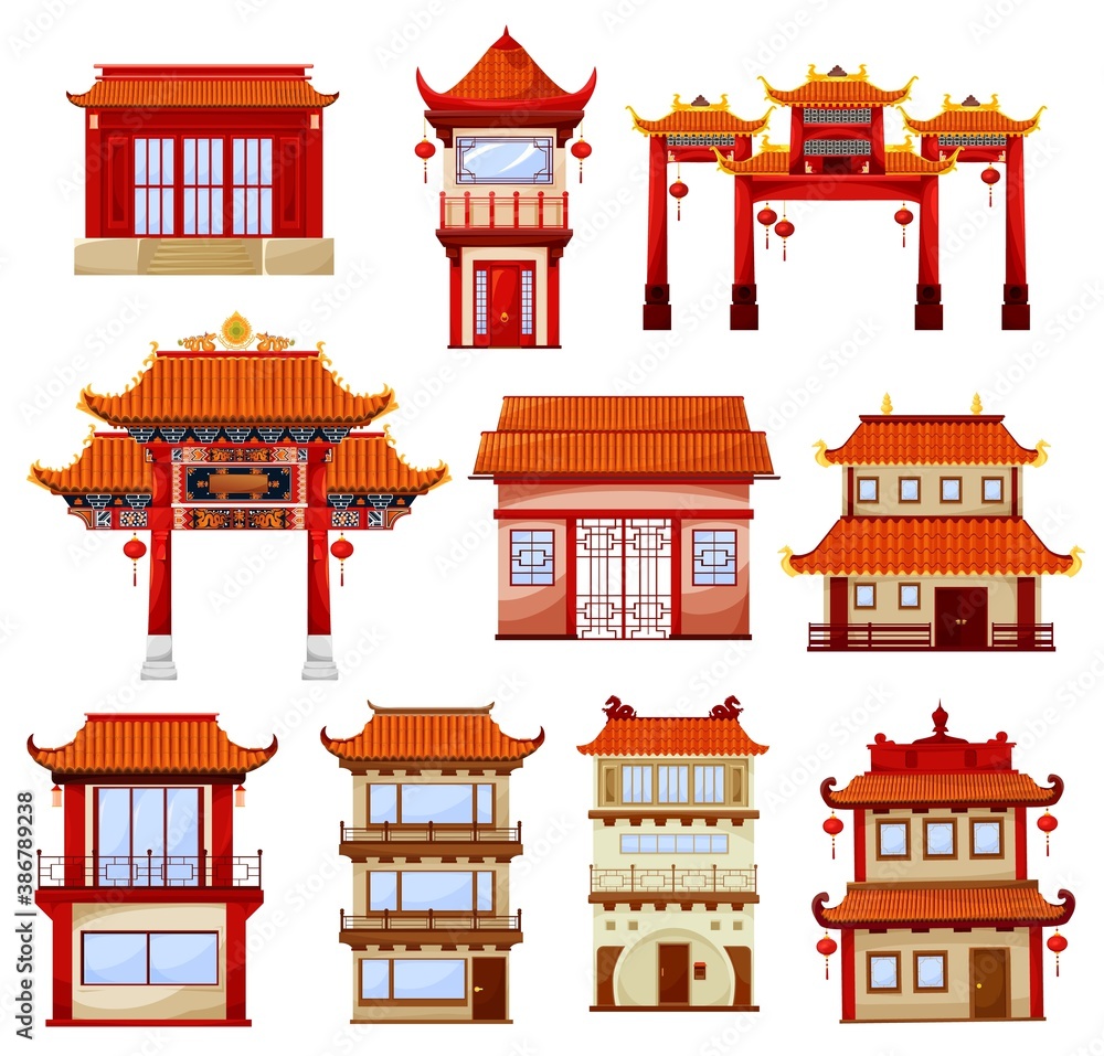 Chinese buildings, temples architecture. Traditional china town with ...